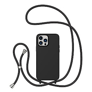 ZTOFERA Crossbody Case for iPhone 13 Pro Max 6.7 inch with Lanyard Strap Adjustable Rope Liquid Silicone Soft Cover Black