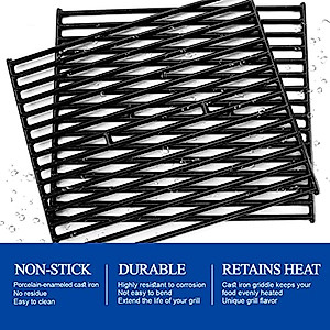 GGC 15 Inch Grill Grates Replacement for Broil King 9453-54, 9453-57, 9453-64, 9865-54, 9453-67, Broil-Mate, Silver Chef, Sterling Gas Grill, 2 PCS Cast Iron Cooking Grid Grates (15" x 12 3/4" Each)