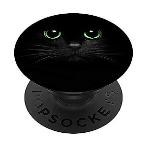 Cute Black with Green Eyes Cat PopSockets PopGrip: Swappable Grip for Phones & Tablets