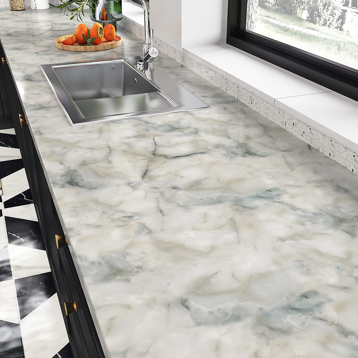 Gray Marble Contact Paper Peel and Stick Wallpaper Counter Top 24" x 118" Contact Paper for Countertops Waterproof Kitchen Backsplash Marble Wall Paper Vinyl Self Adhesive Contact Paper for Cabinets