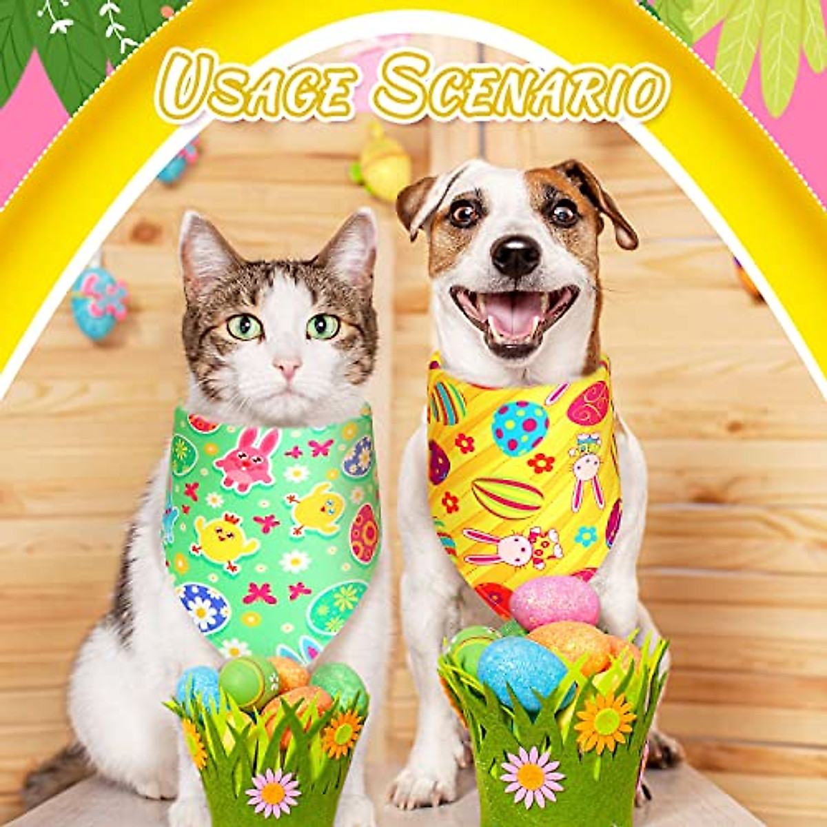 14 Pieces Easter Dog Bandanas Set Egg Bunny Rabbit Triangle Dog Scarf Bib Holiday Seasonal Dog Bandana Washable PET Kerchief Spring Bandana Dog Scarf for Medium to Large Dogs Cats