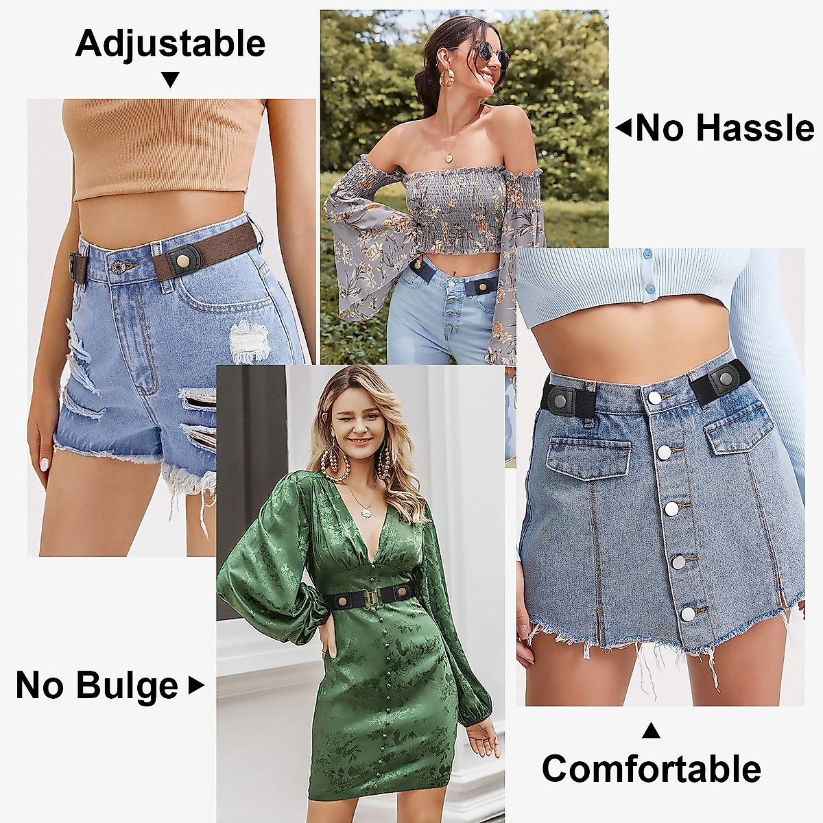 SUOSDEY 4 Pieces No Buckle Elastic Stretch Belts for Men Women, Comfortable Buckle Free Invisible Belts for Jeans Pants