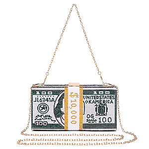 Covelin Dollar Clutch Purse for Women from, Rhinestone Evening Handbag Money Bag Green