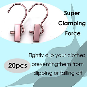 Koobay Laundry Hook Boot Clips Hanger Clothes Hanging Clips, Rose Gold Multi-Functional Socks Towel Clip Clothespins,Lightweight Home Travel Hangers for Closet Hanger Organizer Matte Process (20 Pack)