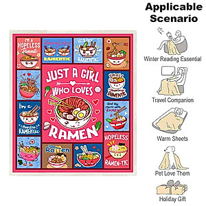 Juirnost Ramen Throw Blanket Just A Girl Who Loves Ramen Blanket Ramen Soup Throw Blanket Ramen Boba Blanket Gift for Girls Loves Noodles Super Soft Lightweight Blankets 50" x 60"