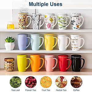 LOVECASA 16 OZ Tea Mug with Infuser and Lid, Tea Infuser Mug with Handle Ceramic Mug with Filter for Tea, Milk, Coffee, Loose Leaf Tea Infusers, White