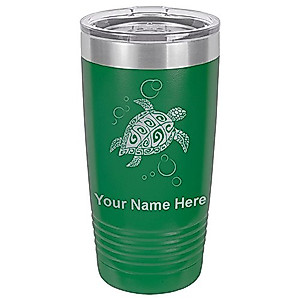 LaserGram 20oz Vacuum Insulated Tumbler Mug, Hawaiian Sea Turtle, Personalized Engraving Included (Green)