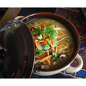 ECODECO Bake & Serve - Large Ceramic Soup Bowls With Handles - 30 Ounce - Set of 2 - Oven-, Microwave and Dishwasher Safe Pots with Lids