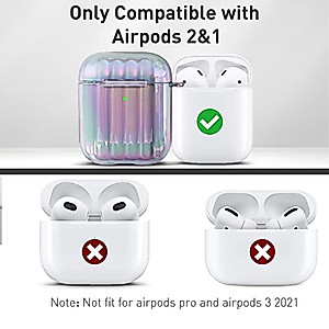 Aiiko Compatible Airpods Case Cover, Airpod Case 2nd /1st Generation Clear Lasher Hard PC Iridescent Colorful Air Pod Case with Pompom Keychain/Glitter Hand Lanyard/Tassel for Girls Women-Clear Purple