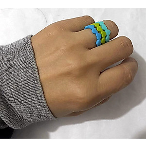 AZYOUNG Womens Thin Love Heart Chain Silicone Wedding Ring 12pcs Pack Red Yellow Green Stackable Rubber Bands - US Size 4-10 (7)