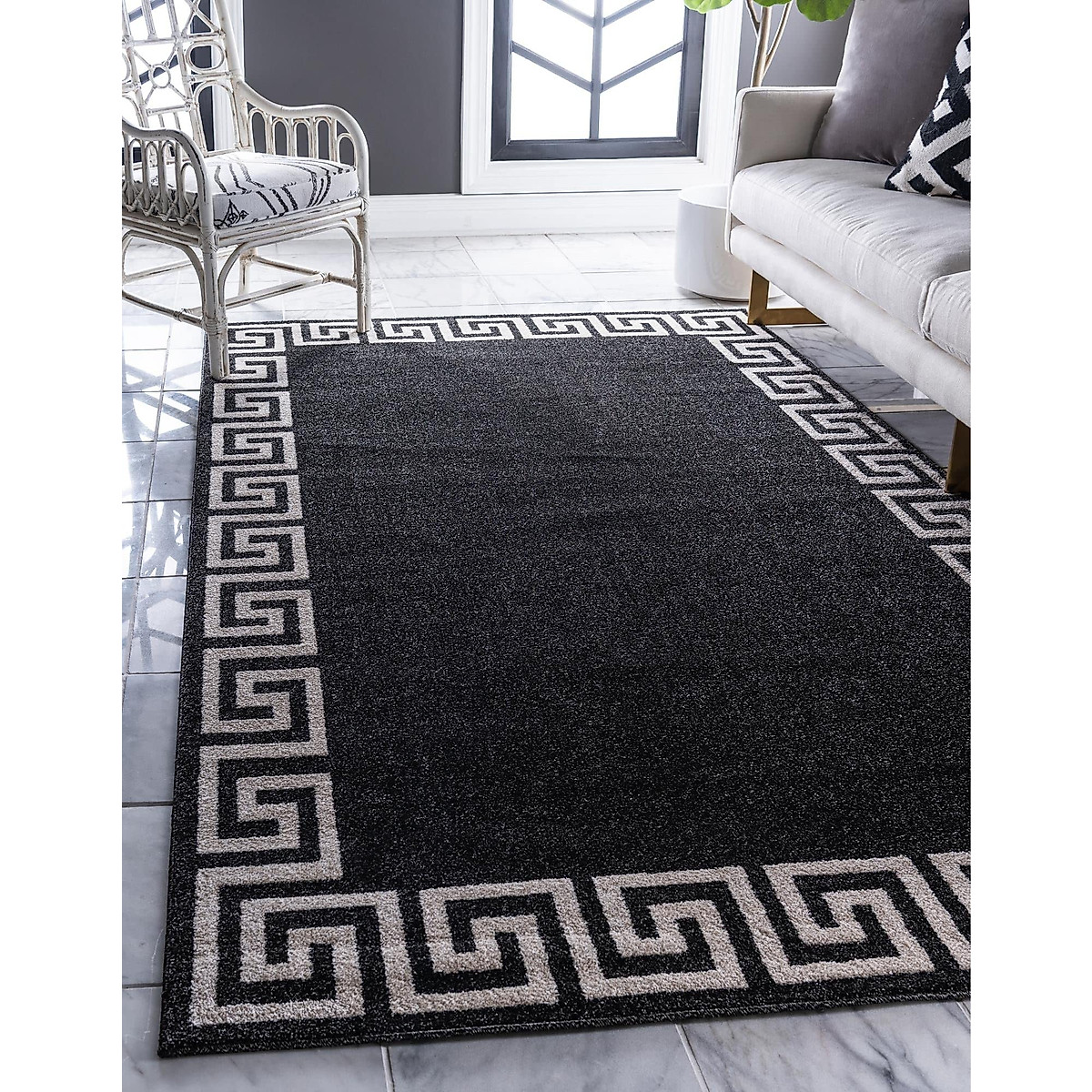 Unique Loom Athens Collection Classic Geometric Modern Border Design Area Rug, 5 ft x 8 ft, Charcoal/Beige