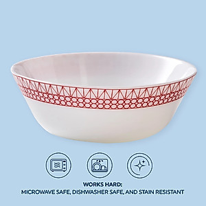 Corelle Everyday Expressions 4-Pc Soup/Cereal Bowls Set, Service for 4, Durable and Eco-Friendly 18-Oz Bowls, Higher Rim Glass Bowl Set, Microwave and Dishwasher Safe, Graphic Stitch