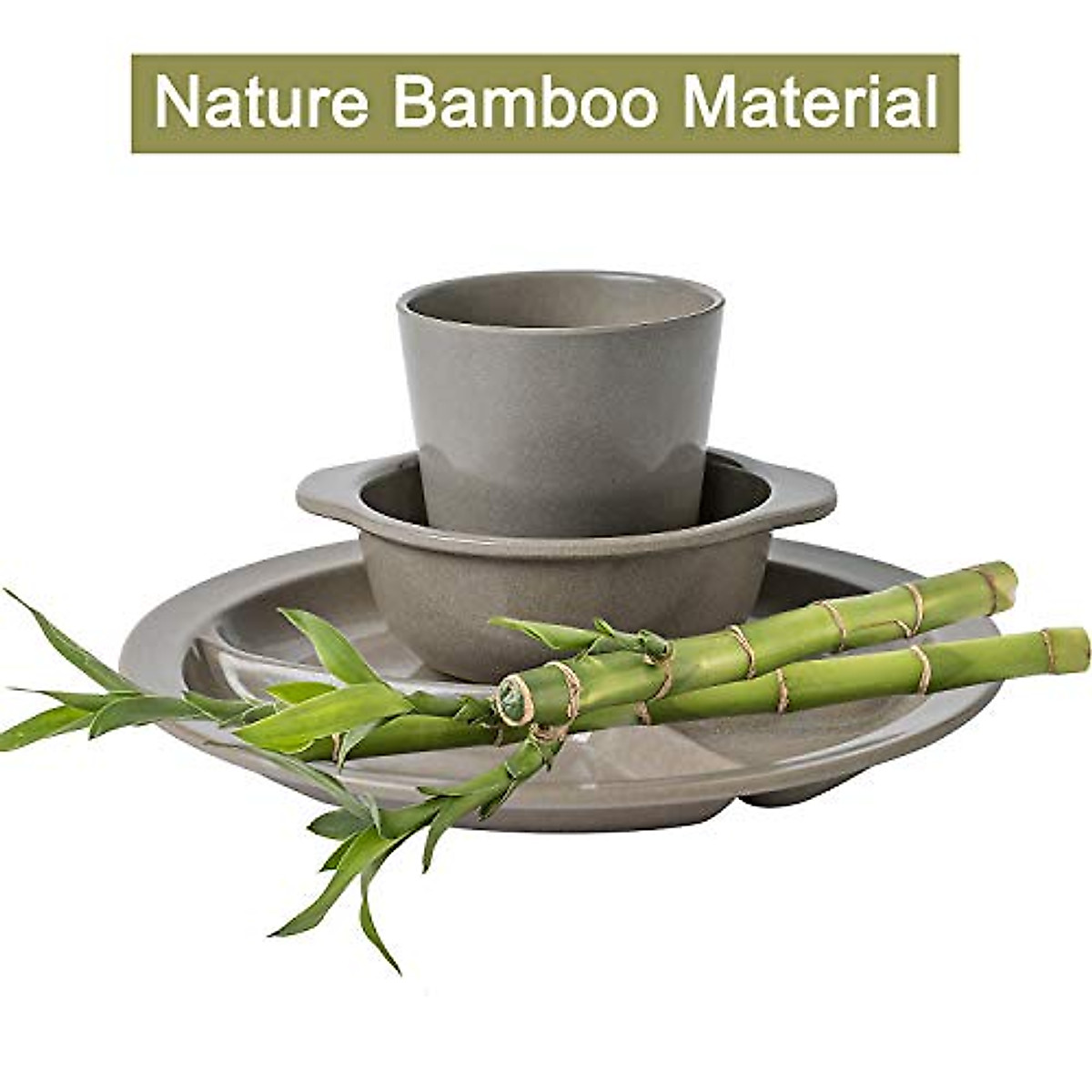 PandaEar Safe Stackable (4 Pack) Authentic Bamboo Baby Toddler Bowls Dinnerware, Non-Toxic Top Rack Dishwasher Safe, Eco-Friendly BPA Free(Neutral)