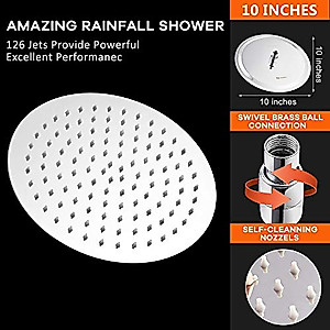 Rain Shower Head with 11'' Adjustable Arm, NearMoon High Pressure Stainless Steel Rainfall Showerhead, Ultra-Thin Design - Pressure Boosting (10-Inch Shower Head with Arm, Chrome)
