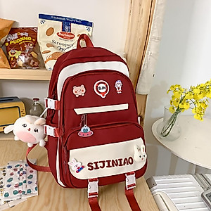 MIFJNF Cute Backpack Kawaii Backpack for School Aesthetic Backpack Kawaii School Supplies Cute Backpacks with Accessories (Pink)