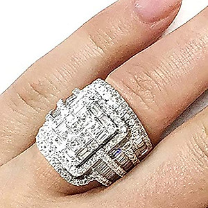 ChenFeng White CZ Engagement Ring Wedding Band Bridal Set Fine Jewelry 8