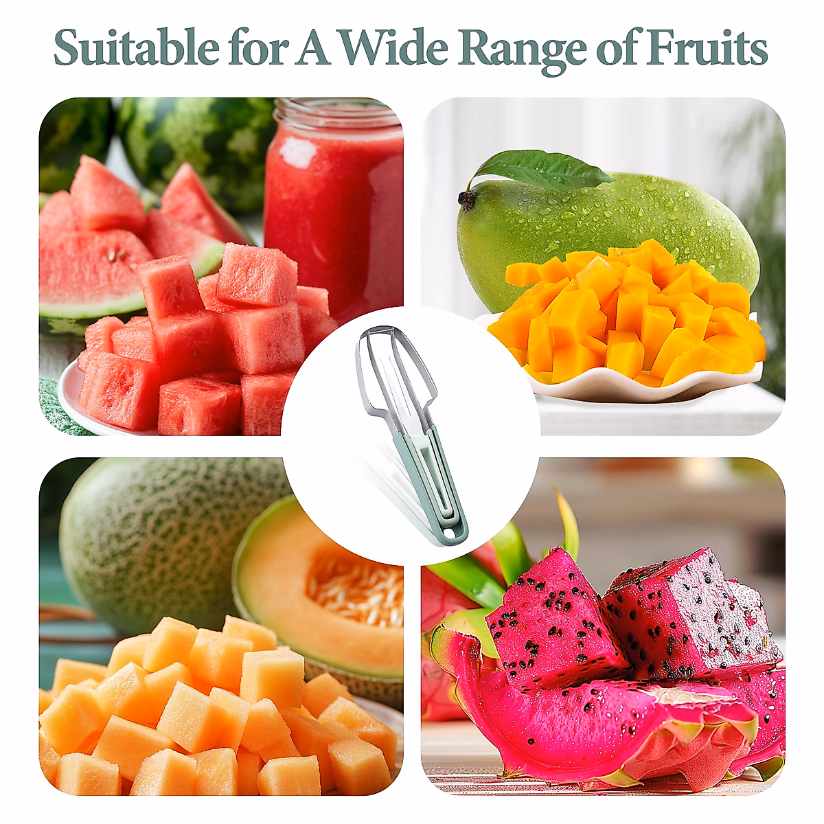 3-in-1 Watermelon Cutter Slicer Tool, 2024 New Stainless Steel Watermelon Popsicle Cutter Slicer Tool, Multi Watermelon Slicer Melon Cutter for Camping Kitchen Gadgets (Green)