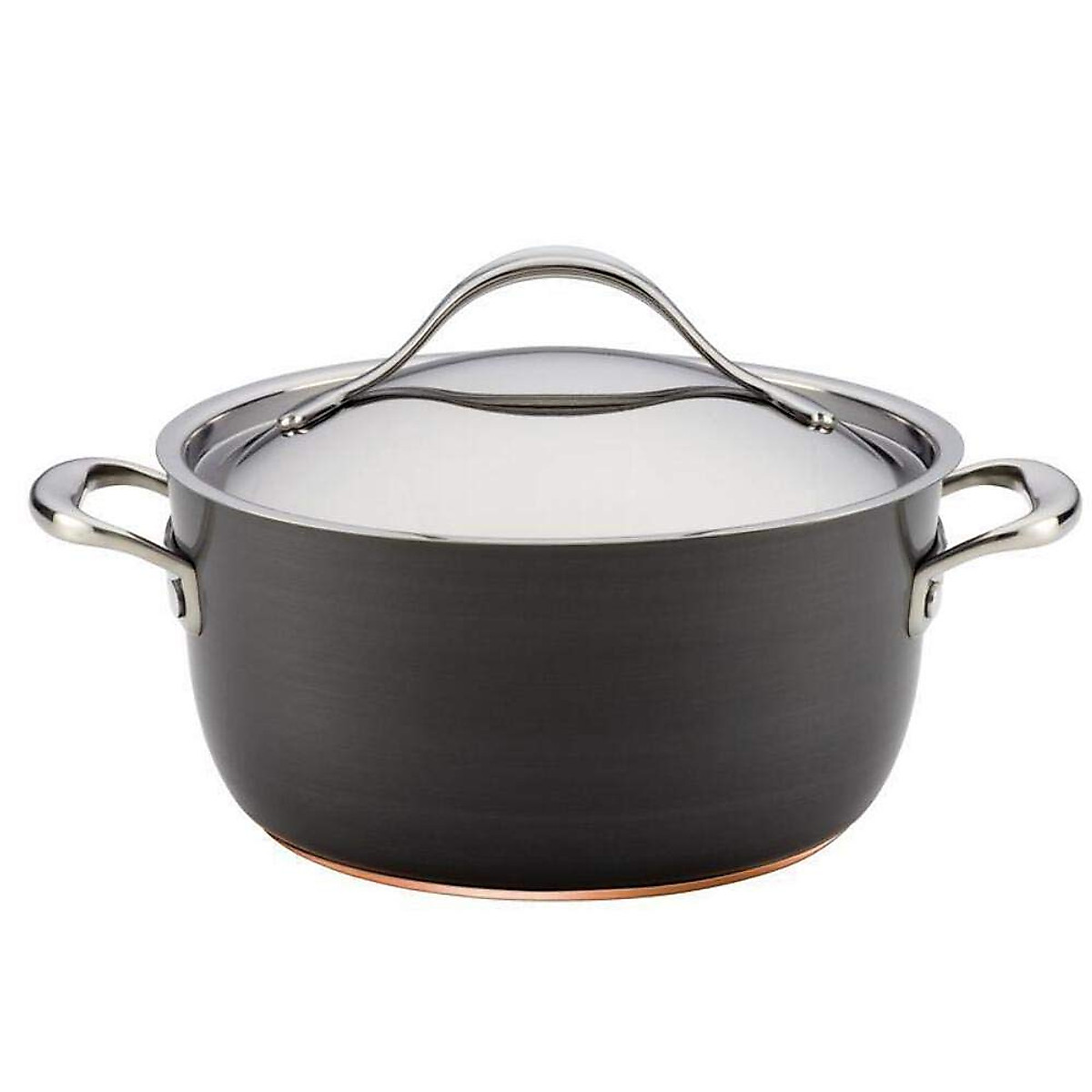 Anolon - 82946 Anolon Nouvelle Copper Hard Anodized Nonstick Casserole Dish/ Casserole Pan / Dutch Oven with Lid - 5 Quart, Dark Gray