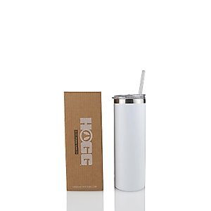Hogg 20oz Powder Coated Skinny Tumbler, DIY, Customizable, Reusable, Double Wall Insulated, Colored Tumblers (White)