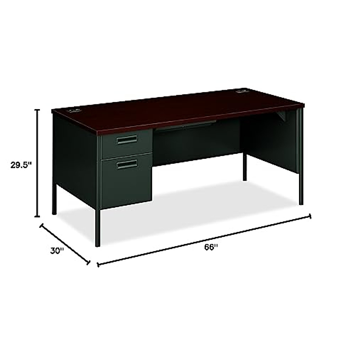 HON Metro Classic Series Left Pedestal l Workstation Desk, 66" X 30" X 29.5", Mahogany/Charcoal