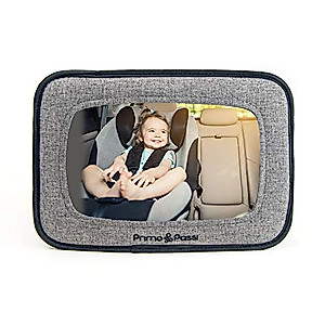 Primo Passi Backseat Baby Car Mirror for Infant Rear Facing, Baby Car Mirror, Safety Car Seat Mirror Rear Facing with Wide Crystal Clear View, Shatterproof (Black Melange)