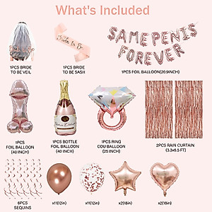 Vlipoeasn Rose Gold 55PCS Bachelorette Party Decorations - Same Pennis Forever Bachelorette Party Decoration Kit, Bride to Be Sash, Veil, Foil Curtains, Foil Balloons, Bridal Shower Party Supplies