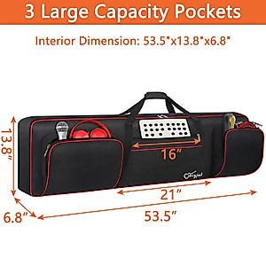 SNIGJAT 88 Key Keyboard Case Soft (Size: 53.5"x13.8"x6.8"), Padded Piano Case with Handle and Adjustable Shoulder Straps, Keyboard Gig Bag with 3 Pockets for Music Sheet Stand, Sustain Pedals, Cables