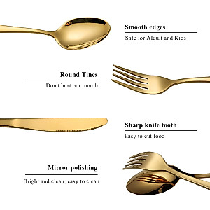 Berglander Flatware Set 20 Piece, Stainless Steel With Titanium Gold Plated, Golden Color Flatware Set, Silverware, Cutlery Set Service For 4 (Shiny Gold)