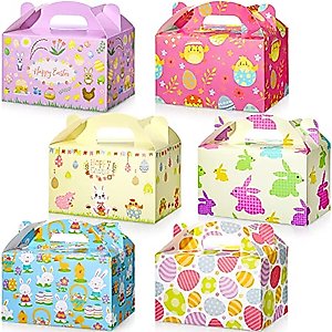 Dianelhall 24 Pcs Easter Treat Boxes Paper Gift Box Party Favor Small Basket with Handle Bunny Eggs Containers for Kids Gifts, 6 x 3.5 x Inch