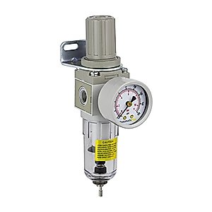 PneumaticPlus SAW2000M-N02BG Miniature Compressed Air Filter Regulator Combo Piggyback 1/4" NPT - Poly Bowl, Manual Drain, Bracket, Gauge
