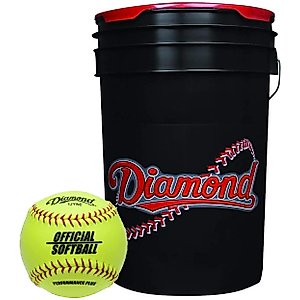 Diamond Sports 6-Gallon Black Ball Bucket with 18 12YSC 12-inch Yellow Softballs