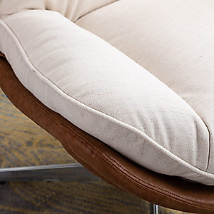 DUOMAY Swivel Accent Chair, Modern Linen Soft Foam Lounge Chair with High Back, Comfy Rocker Chair for Living Room Bedroom Reading Room Office, Tilt & Swivel, Chrome Base, Beige