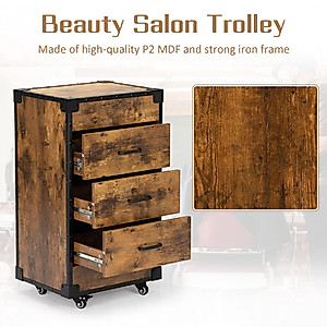 PENNYNANA Rolling Beauty Salon Trolley Cart, Beauty Salon Station with Wheels, Large Storage Space, Power Outlets, Hair Dryer Holders, Salon Spa Equipment, Rustic Brown