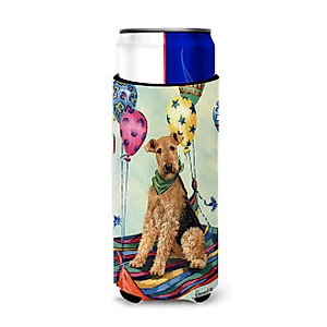 Caroline's Treasures PPP3008MUK Airedale High Flyer Ultra Hugger for slim cans Can Cooler Sleeve Hugger Machine Washable Drink Sleeve Hugger Collapsible Insulator Beverage Insulated Holder