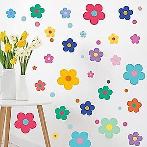 48 Pieces Flower Wall Decals, Vinyl Peel and Stick Boho Colorful Flowers Wall Stickers for Kids Playroom Bedroom Living Room Nursery Wall Decor