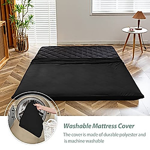 MAXYOYO Japanese Floor Futon Mattress Full Size, Floor Couch for Adults Roll Up Folding Floor Bed Portable Mattress Foam Mattress Queen, Diamond Patterned Japanese Futon Bed, Black