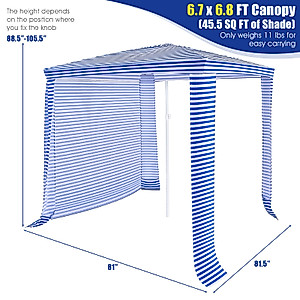Tangkula 6.7'x6.8' Foldable Beach Cabana, Easy Set-up Portable Beach Tent with Carry Bag, Detachable Side Wall, 4 Sandbags, Wind Vent, Sun-Protection Outdoor Beach Umbrella Shelter for Family