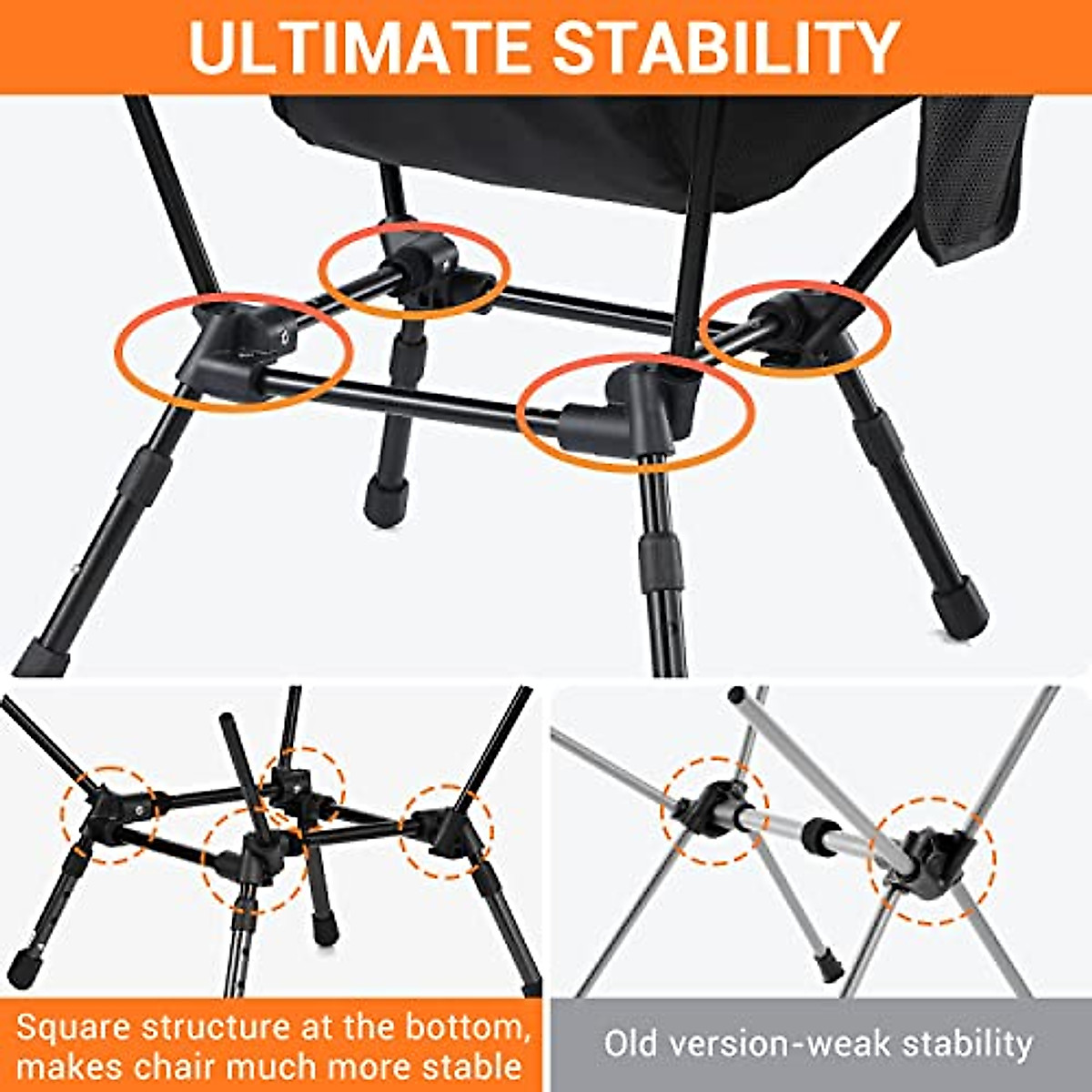 Sportneer Portable Folding Outdoor Camping Chair Adjustable Height Lightweight Camp Chairs for Adults Foldable Compact Backpacking Collapsible Chair for Camping Hiking Picnic Outside (2, Black)