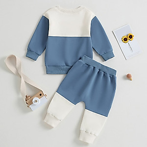 Tsnbre Baby Boy Clothes Outfits Fall Long Sleeve Color Block Sweatshirt Tops Casual Pants Newborn 2Pcs Set