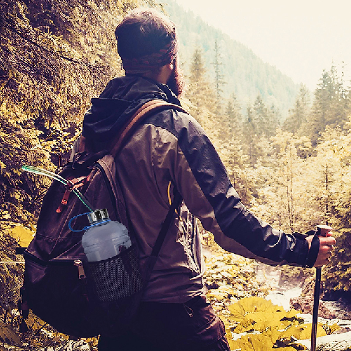 Geo Sports Bottles 1/2 Gallon (64 oz) BPA Free Reusable Leakproof Wide Mouth Sports Water Jug Bottle with Handle and 48mm Stainless Steel Cap (Natural Blue)