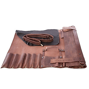luvsecretlingerie Lightweight premium Leather Chef Knife Bag/Chef Knife Roll 8 Pockets Tan Leather