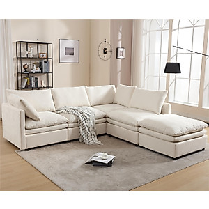 VASOENY 130 X 64.2'' Modular Sectional Couch, 5 Seat Upholstered L Shaped Sofa Couch, Modern Corner Sofa Couch with 6 Pillow for Living Room, Office, Convertible Chaise Lounge