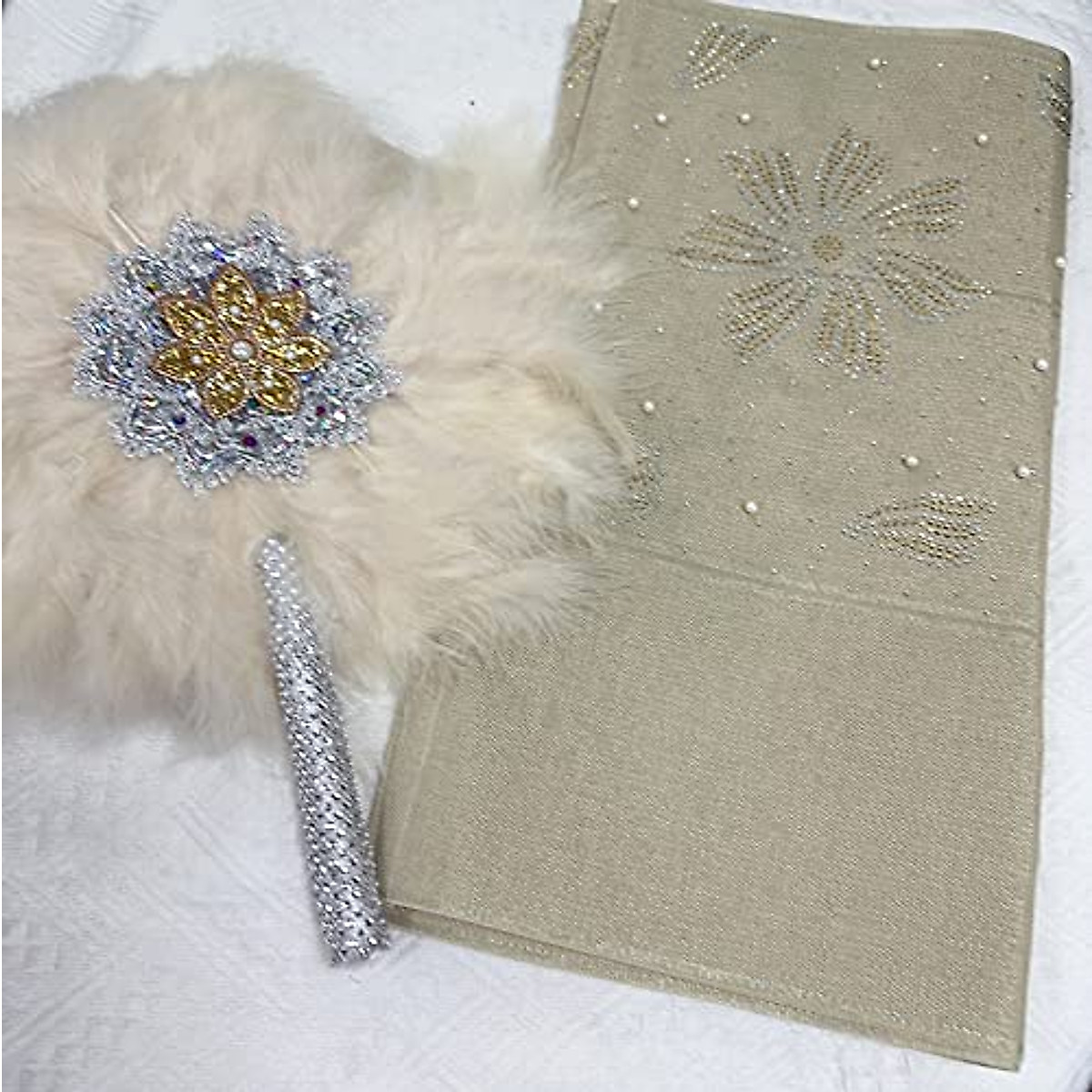 Msbfea Feather Fan with ASO Oke Headtie Matching for Ladies Wedding Party Nigerian Style Fan Design African - ASO Fan Color 202