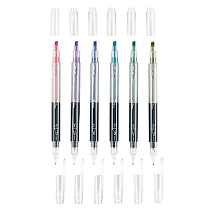 Erin Condren Pastel & Black Dual-Ink Dual-Tip Highlighter Pens 6-pack. 6 Barrels and 7 Colors Total. Fine Tip Black Ink Markers and Assorted Color Chisel Tip Highlighters