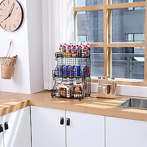Aibohayi 3-Tier Stackable Food Packet Organizer Bins for Pantry Storage,Countertop & Wall Mounted Metal Wire Basket Coffee Snack Fruit Rack Holder for Office Kitchen Bathroom