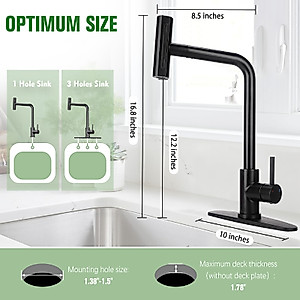 Bietor 4 Mode Kitchen Faucets, Matte Black Kitchen Sink Faucet with Pull-Down Sprayer, Stainless Steel Single Handle Pull Out Sink Faucet 1 or 3 Holes Deck Mount for Laundry, Bar, Rv, Camper