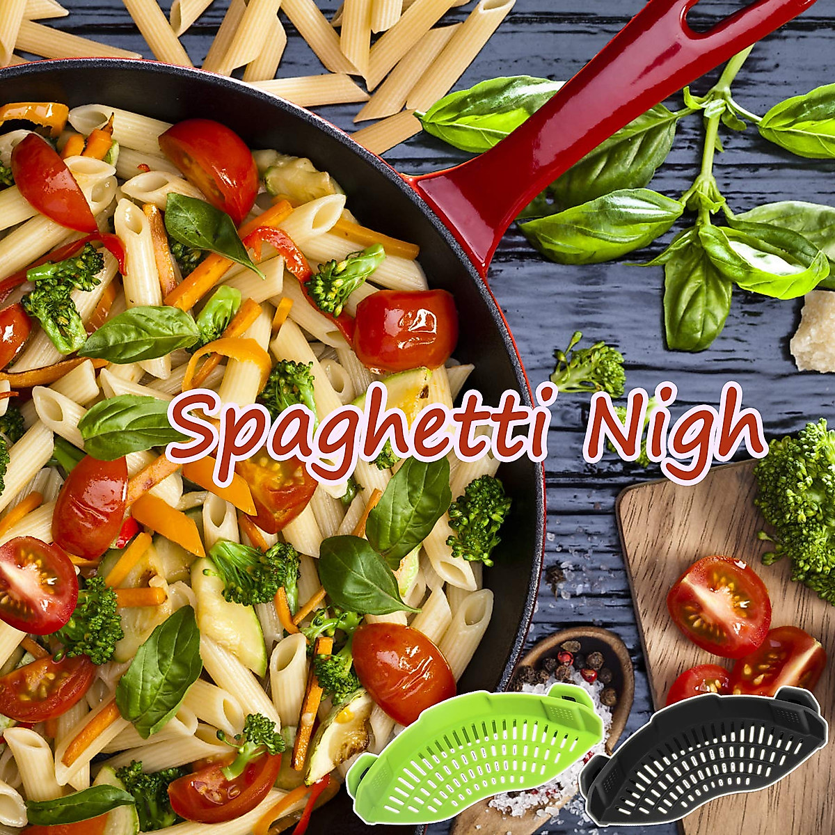 AUOON Clip on Strainer for pots Pans,2PACK,Heat Resistant Silicone, Easy to Use and Store, Dishwasher Safe,BlackGreen