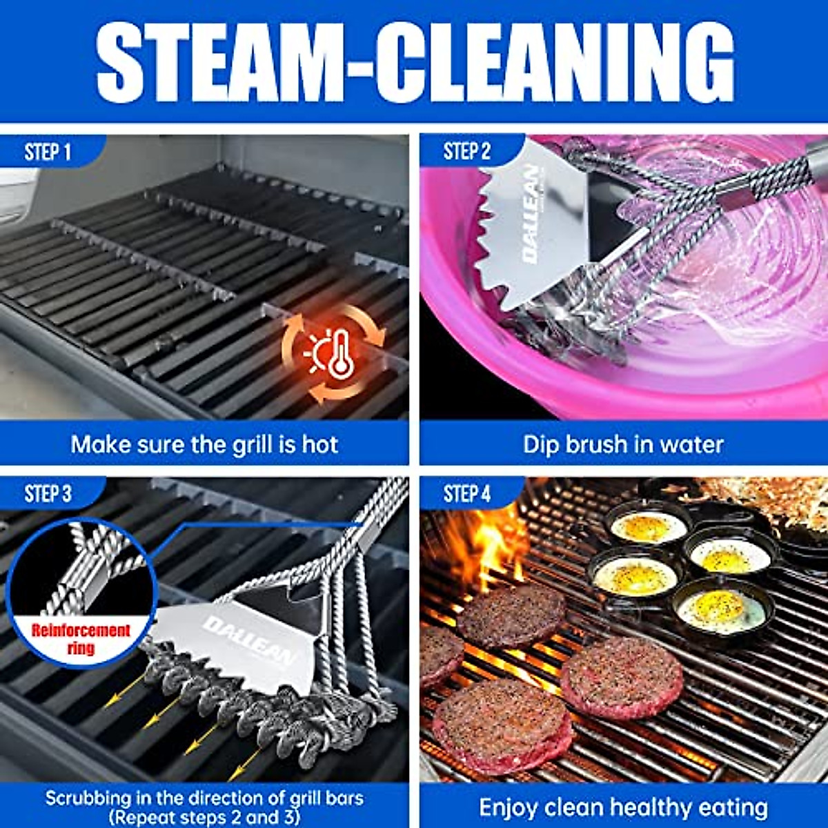 BBQ Grill Brush Bristle Free for Outdoor Grill, Grill Accessories with Replaceable Grill Brush Head, TH-2218 Grate Cleaner,BBQ Cleaning Brush,Grill Brush Set, Bristle Free Grill Brush and Scraper