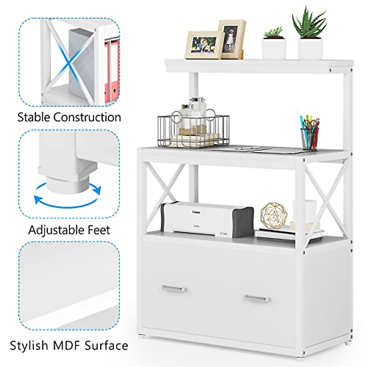 Tribesigns Lateral File Cabinet Modern Filing Cabinet with 1 Large Drawer, Printer Stand with 3 Open Storage Shelves for Home Office