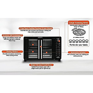 Gourmia Toaster Oven Air Fryer Combo 17 cooking presets 1700W french door digital air fryer oven 24L capacity air fryer accessories, convection toaster oven rack, baking pan, tray recipe book GTF7460